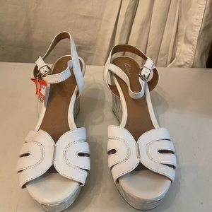 Clarks | Shoes | Clarks White With Silver Floral On Wedge Heels Size 95 ...